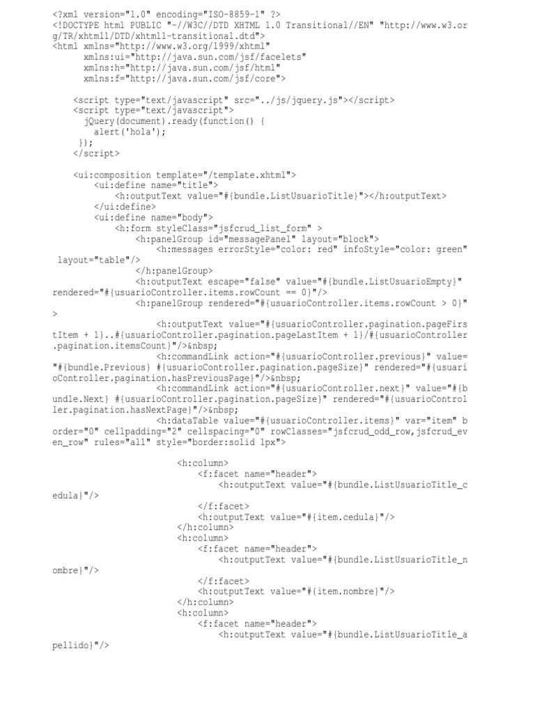 Ejemplo Pagina JSF Primefaces | PDF | Xhtml | Xml