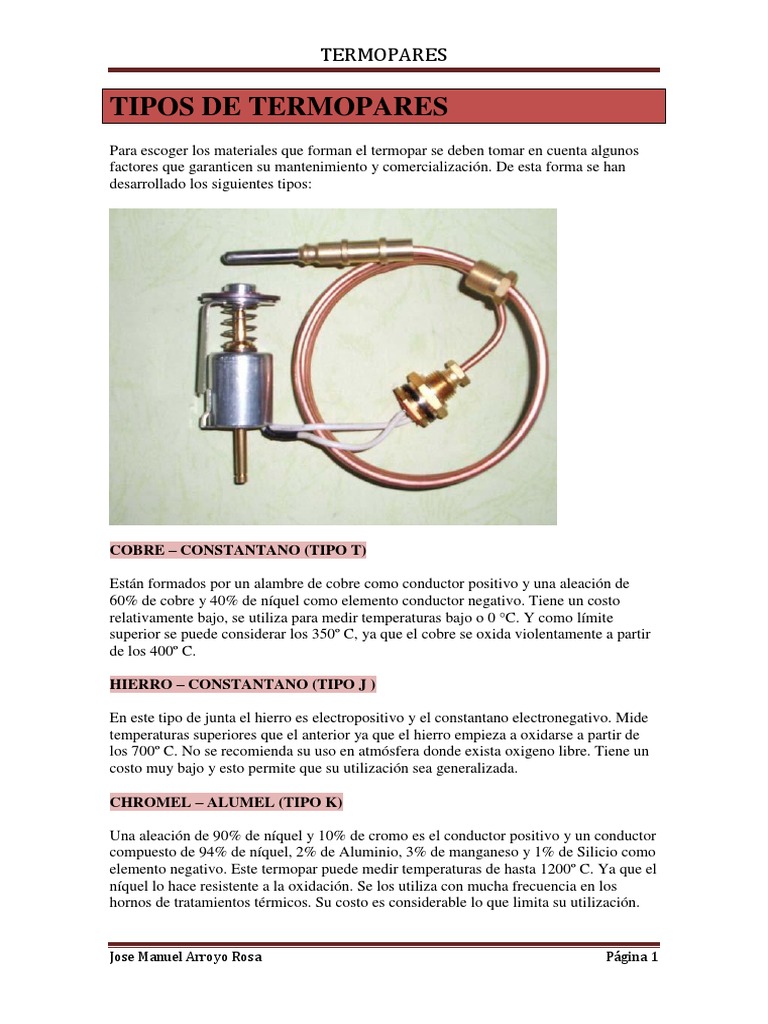 Tipos de Termopares y Características | PDF | Tecnología