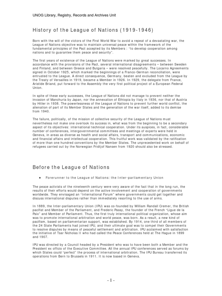 Historical Overview of The League of Nations | PDF | League Of Nations ...