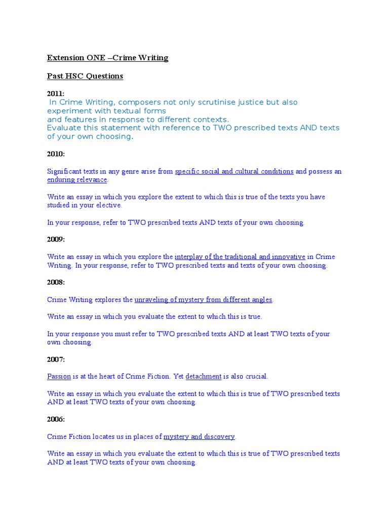 English Ext1 Past HSC Questions | PDF | Genre | Crime & Violence
