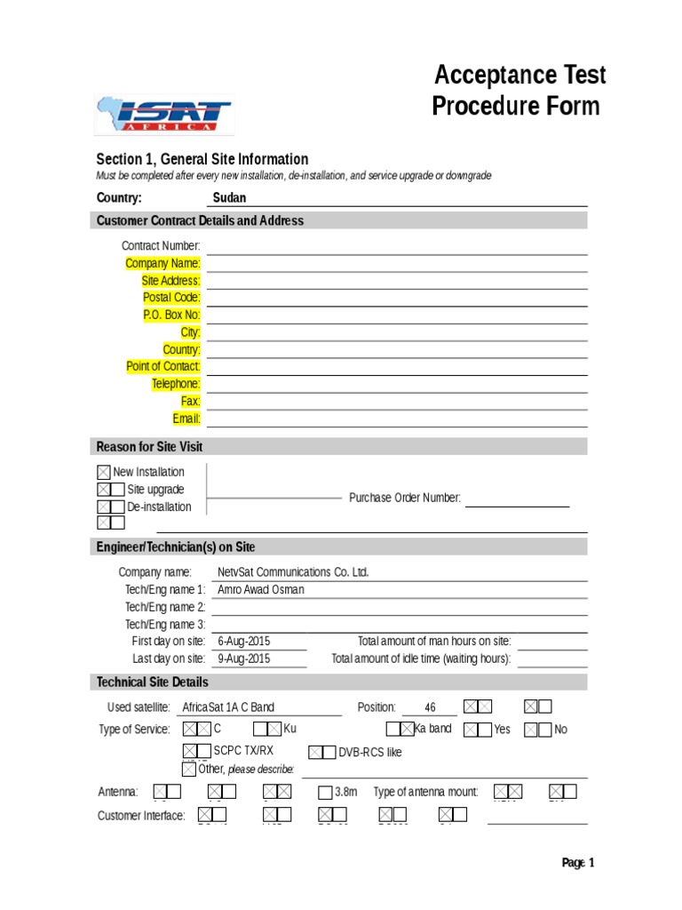 ATP Form for VSAT ISAT- Kadugli | Modem | Cable