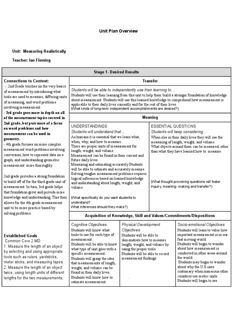 2nd-4th Grade Measurement Unit Plan | PDF | Units Of Measurement ...