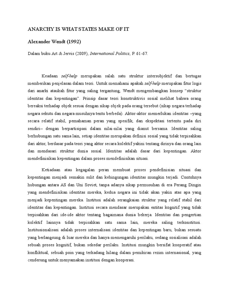 Review Wendt (1992) - Anarchy Is What States Make of It | PDF | Politik ...