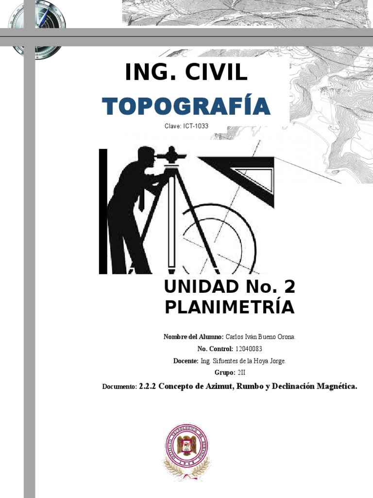 Azimut y Rumbo en Topografía | PDF | Campo magnético | Azimut