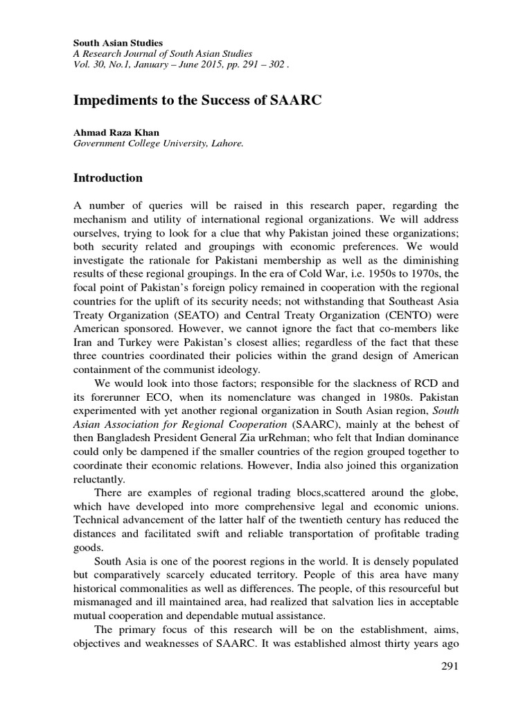 Impediments To The Success of SAARC | PDF | South Asia | Pakistan