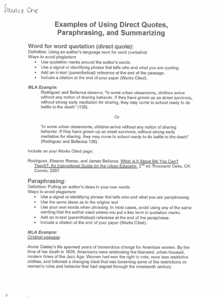 Quoting and Paraphrasing and Summaring Resources and Practice | PDF