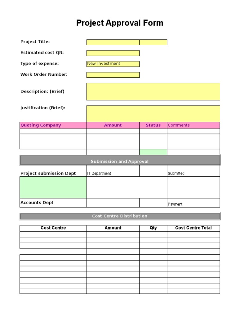 Project Approval Form: Project Title: Estimated Cost QR: Type of ...