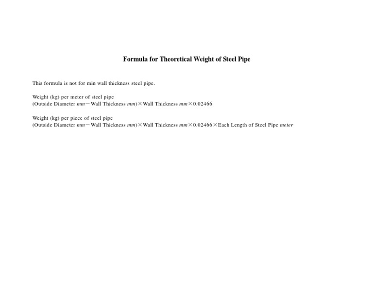 Steel Pipe Weight Calculation Formula | PDF