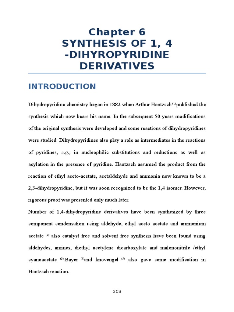 Synthesis of 1,4-Dihydropyridine Derivatives via Hantzsch Reaction | PDF | Pyridine | Ethanol