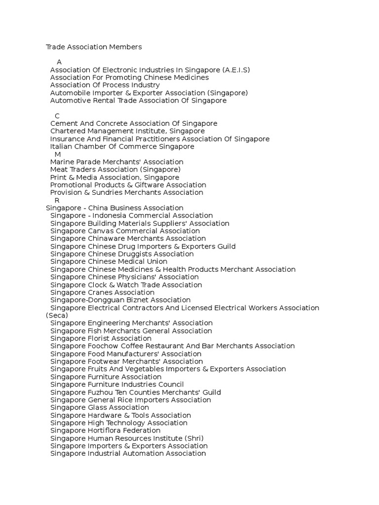 List of Trade Associations in Singapore | PDF