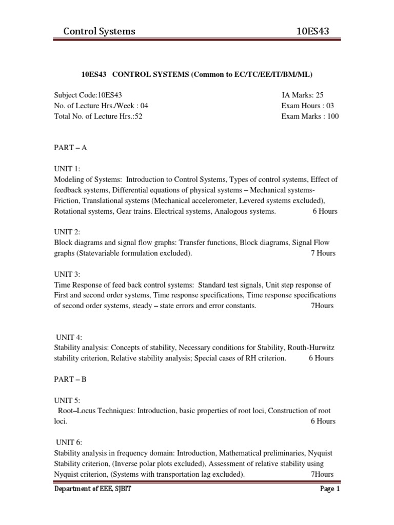 Control System-NOTES For VTU | PDF | Control Theory | Stability Theory