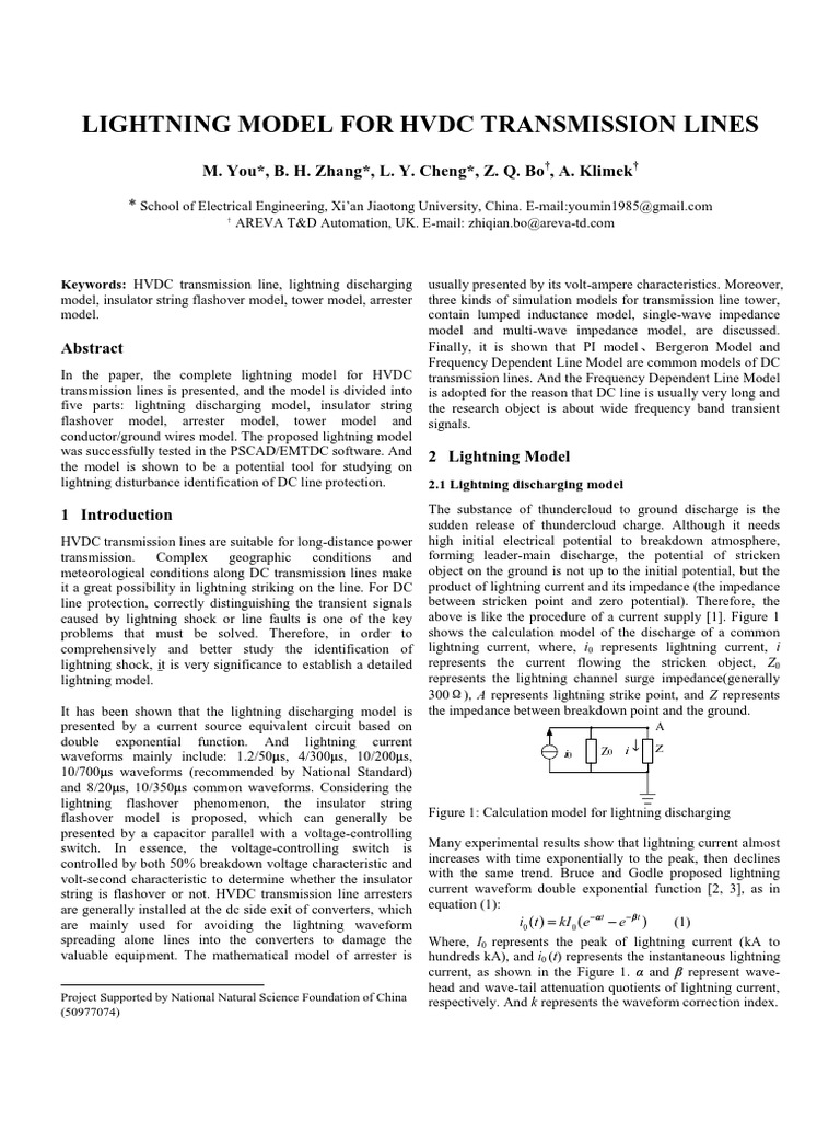 Lightning Model For HVDC Transmission Lines: M. You, B. H. Zhang, L. Y ...