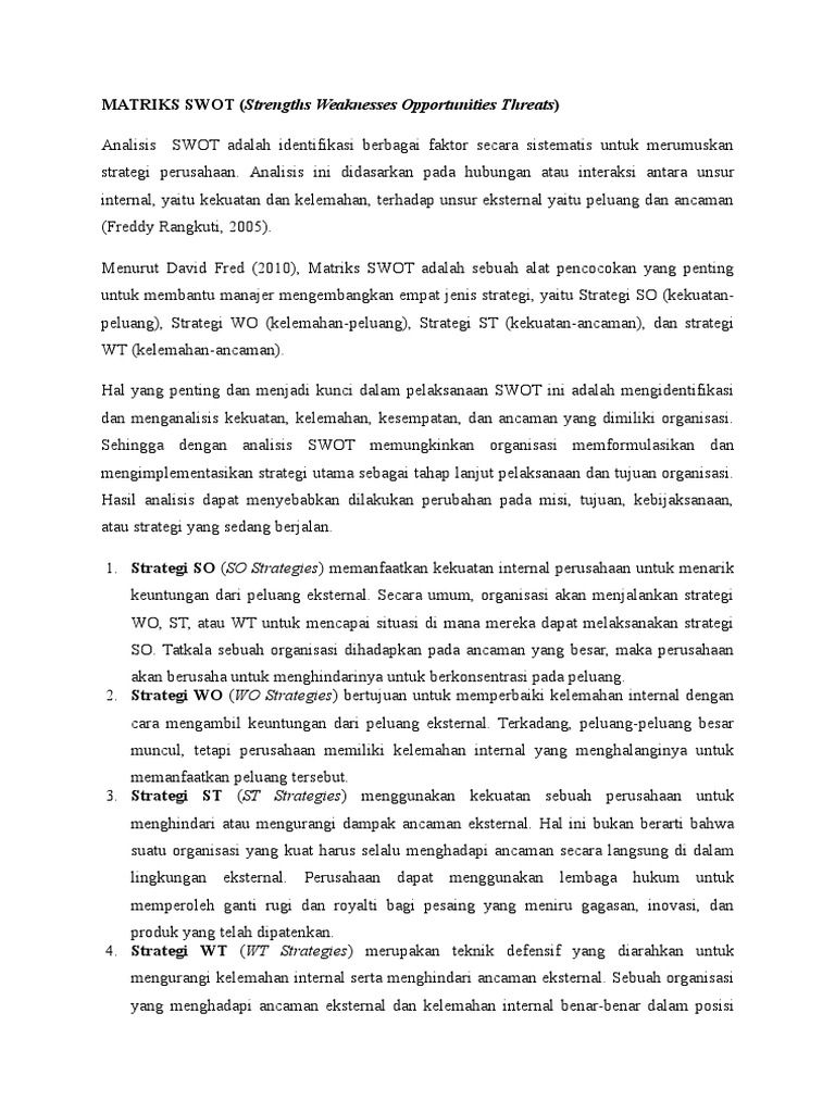 Matriks Swot | PDF | Bisnis