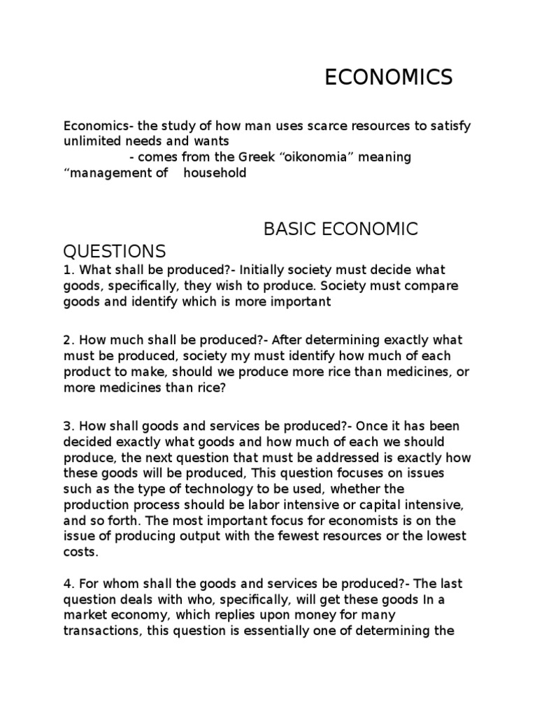 Economics: Basic Economic Questions | PDF | Economics | Market (Economics)