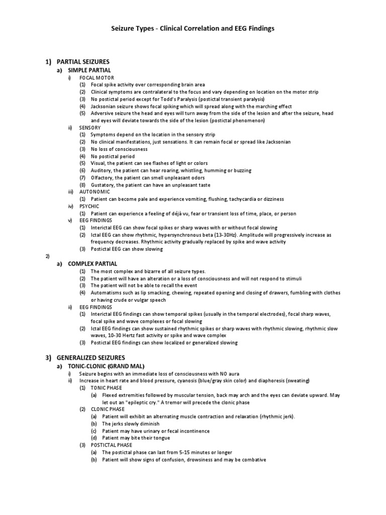 Seizure Type Classification Clinical Correlates and EEG Findings | PDF ...