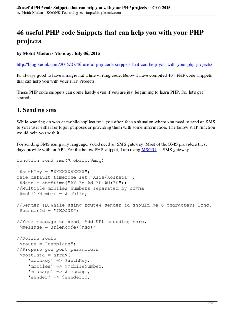 PHP Snippets for Developers | PDF | Php | Domain Name