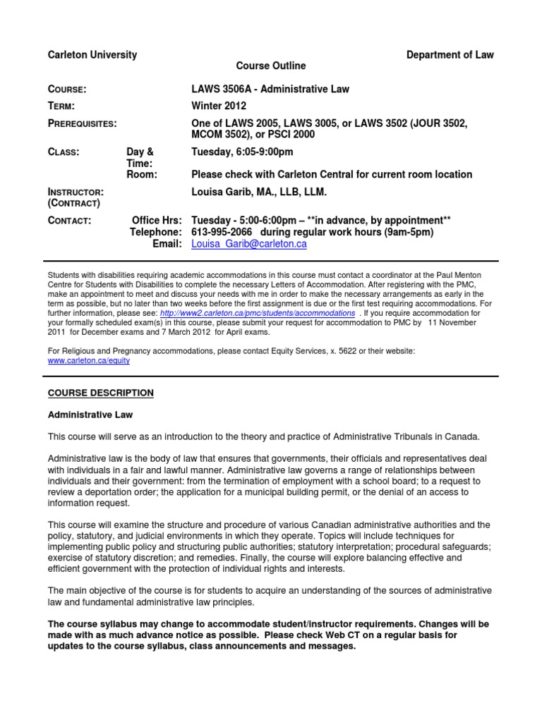 Administrative Law Course Outline | Lecture | Final Examination