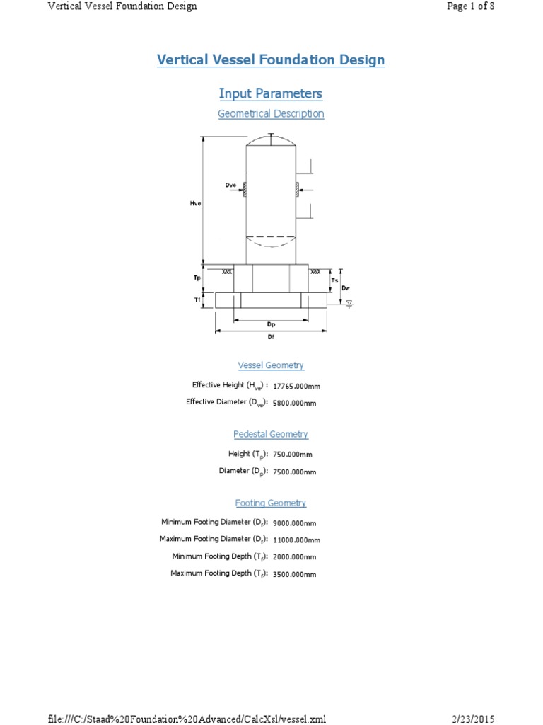 Vertical Vessel Foundation Design Input Parameters: Geometrical ...