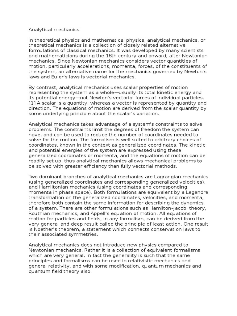 Analytical Mechanics | PDF | Theoretical Physics | Physics