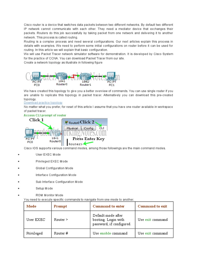 Mode Prompt Command To Enter Command To Exit | PDF | Router (Computing ...