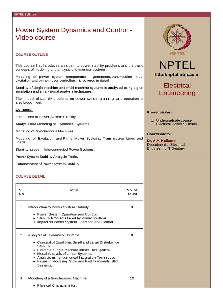 Power System Dynamics and Control - Video Course | PDF | Electric Power ...