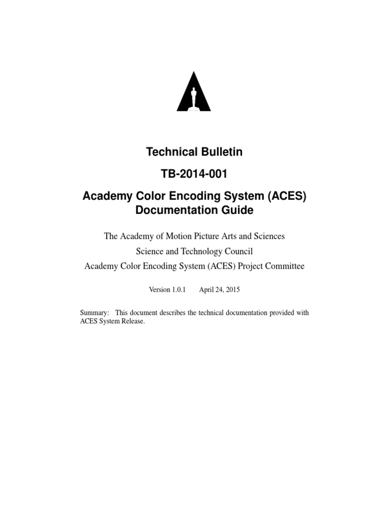 Technical Bulletin TB-2014-001 Academy Color Encoding System (ACES) Documentation Guide | PDF ...
