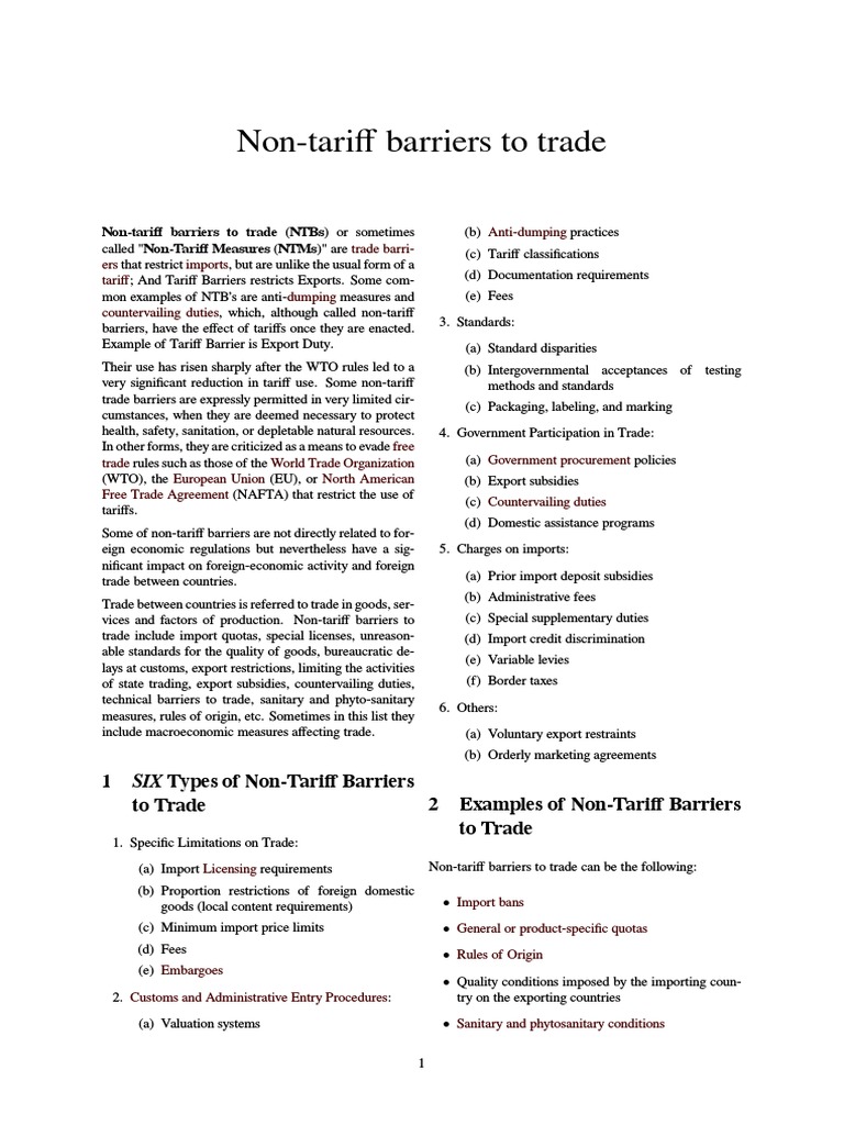 Non Tariff Barriers To Trade Pdf Pdf Non Tariff Barriers To Trade