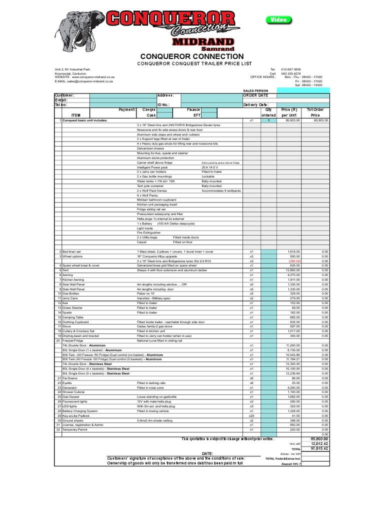 Conqueror Connection: Conqueror Conquest Trailer Price List | PDF ...