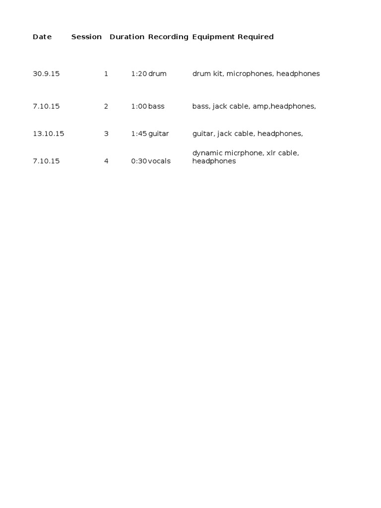 Recording Session Schedule & Safety Tips | PDF