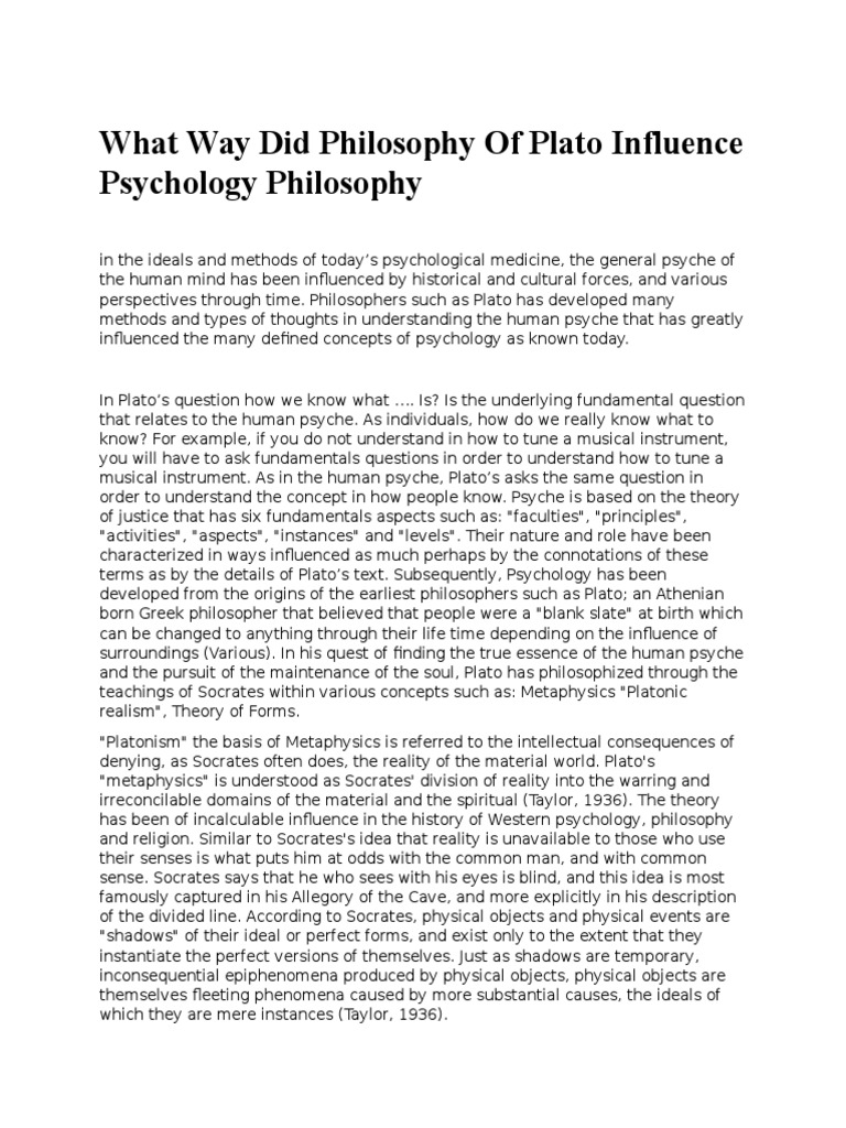 What Way Did Philosophy of Plato Influence Psychology Philosophy ...