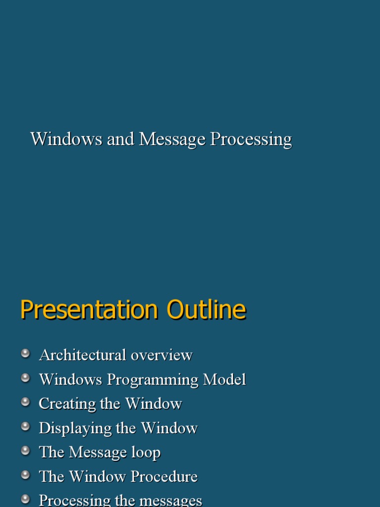 Windows and Message Processing | PDF | Window (Computing) | Object Oriented Programming