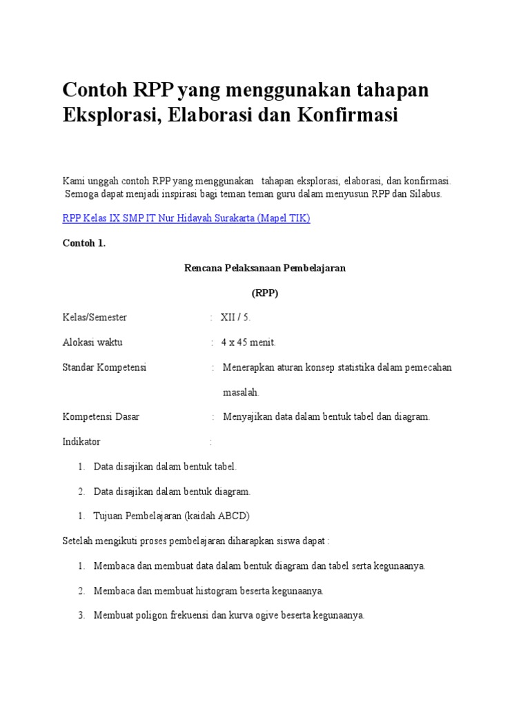 Contoh RPP Menggunakan Eksplorasi Elaborasi Konfirmasi | PDF