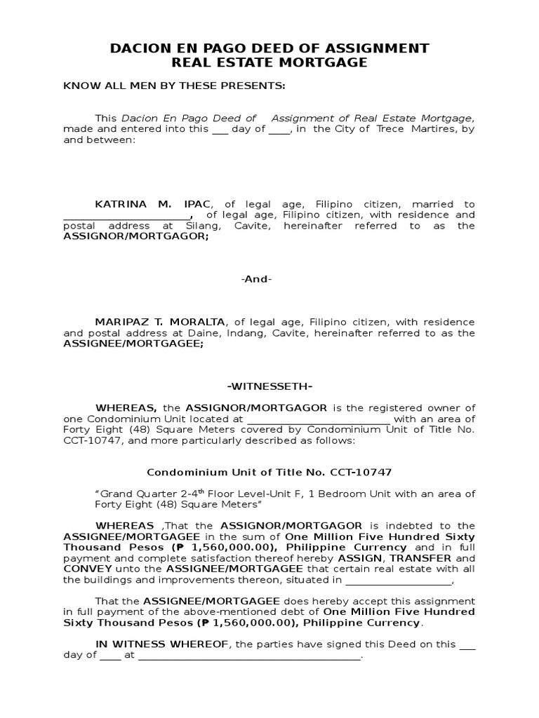 Dacion en Pago Deed of Assignment-Ipac-Moralta | PDF