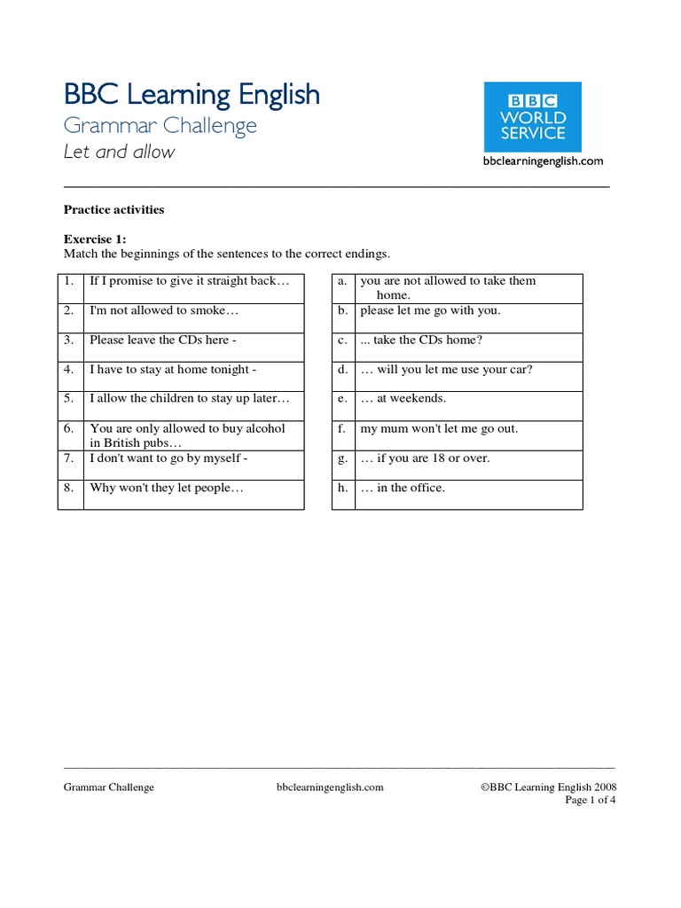 GC 42 Let Allow QuizzesEjercicios de Inglés | PDF | Subject (Grammar ...
