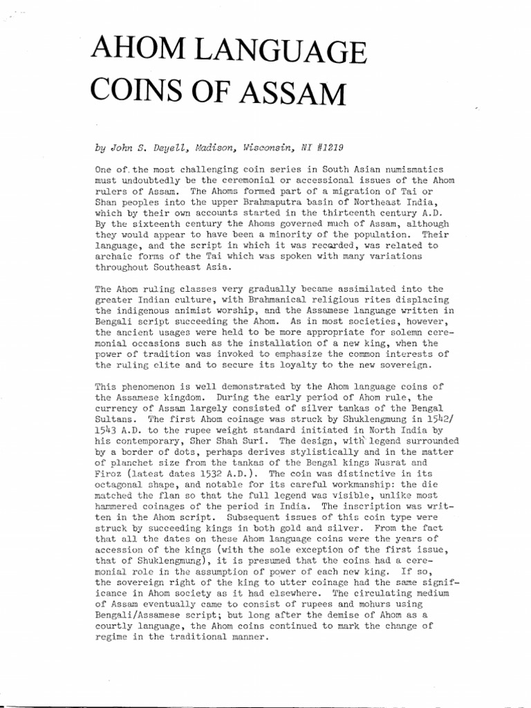 Ahom Language Coins of Assam | PDF | Languages Of Asia | Languages