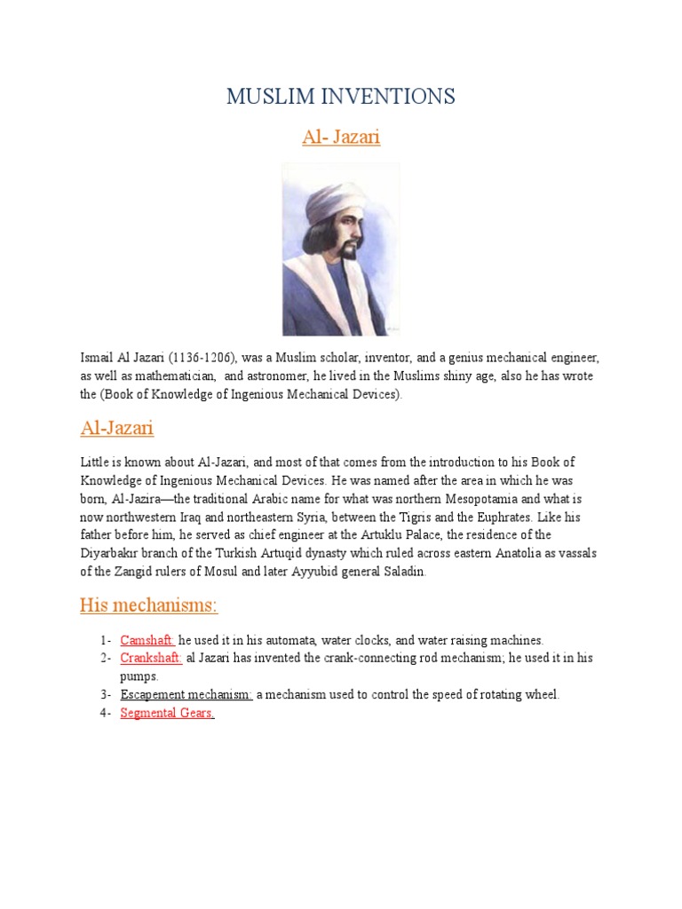 Al-Jazari: Pioneer of Mechanical Inventions | PDF | Mechanical ...
