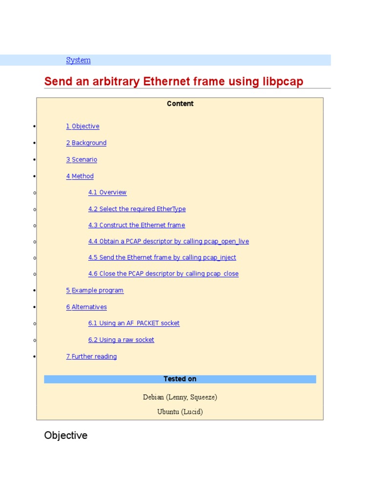 How to Send an Arbitrary Ethernet Frame Using Libpcap in C: A Step-by-Step Guide | PDF | Network ...