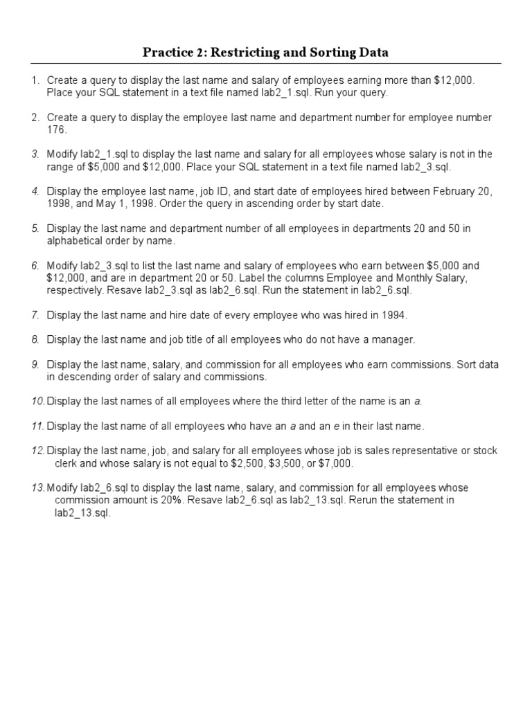 SQL Data Restriction & Sorting Guide | PDF
