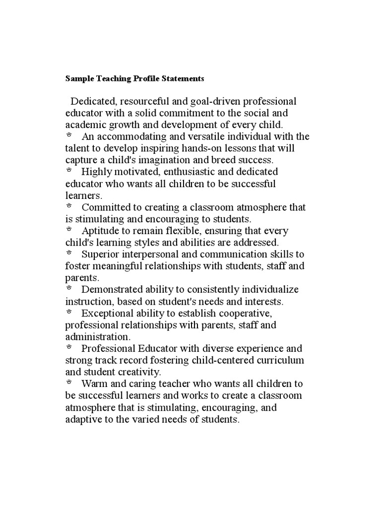 Sample Teaching Profile Statements | PDF | Motivation | Motivational