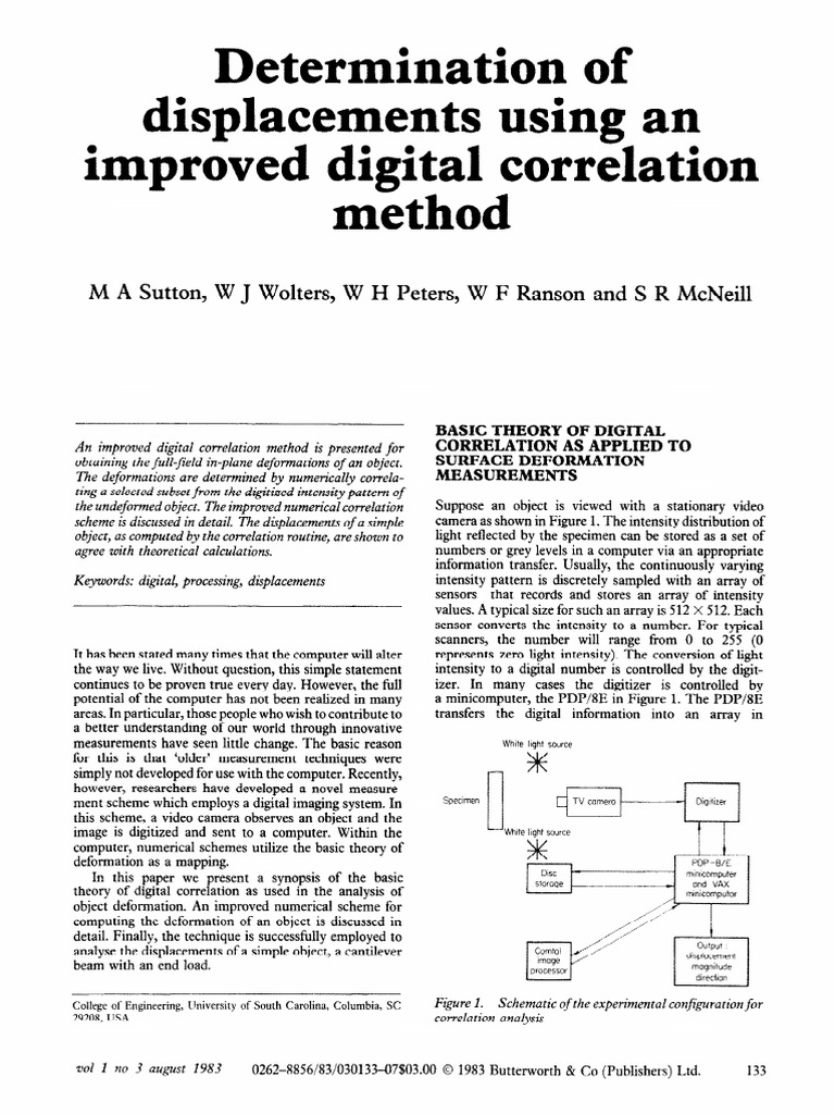 Sutton, 1983, Determination of Displacements Using An Improved Digital Correlation Method | PDF ...