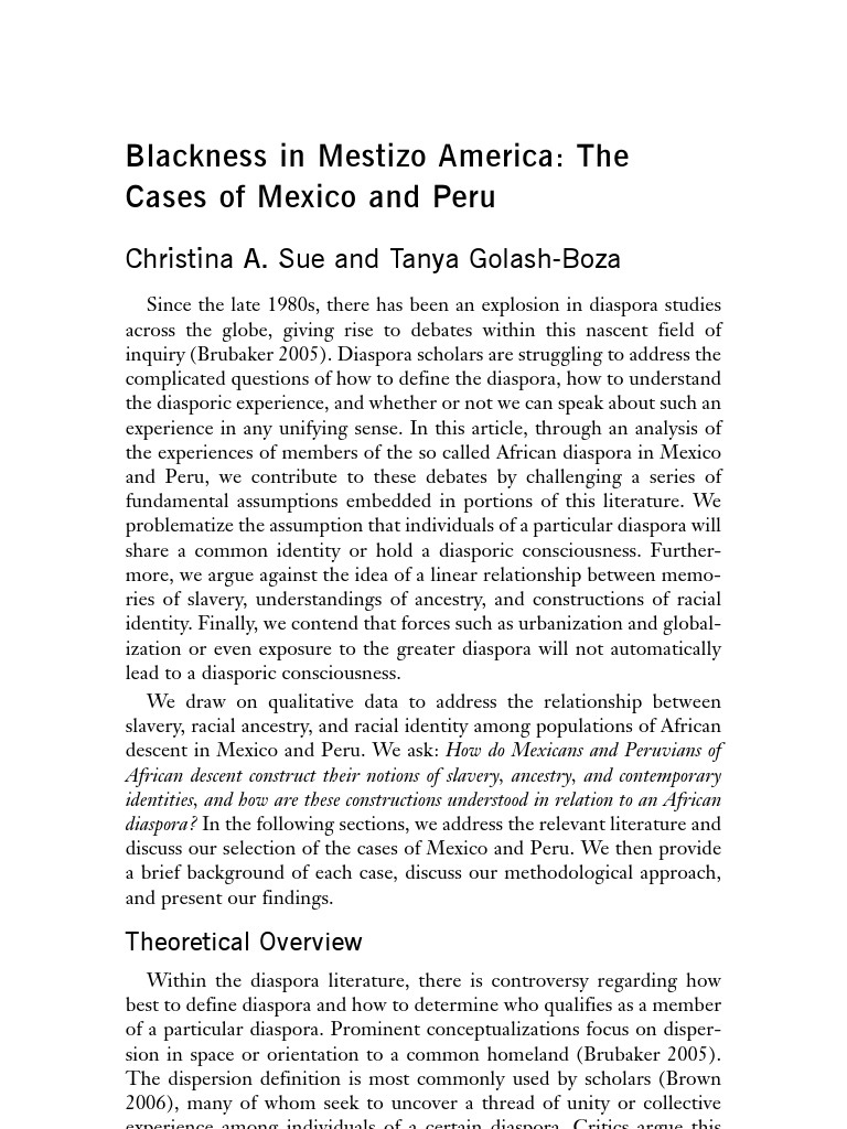 Blackness in Mestizo America: The Cases of Mexico and Peru | PDF ...