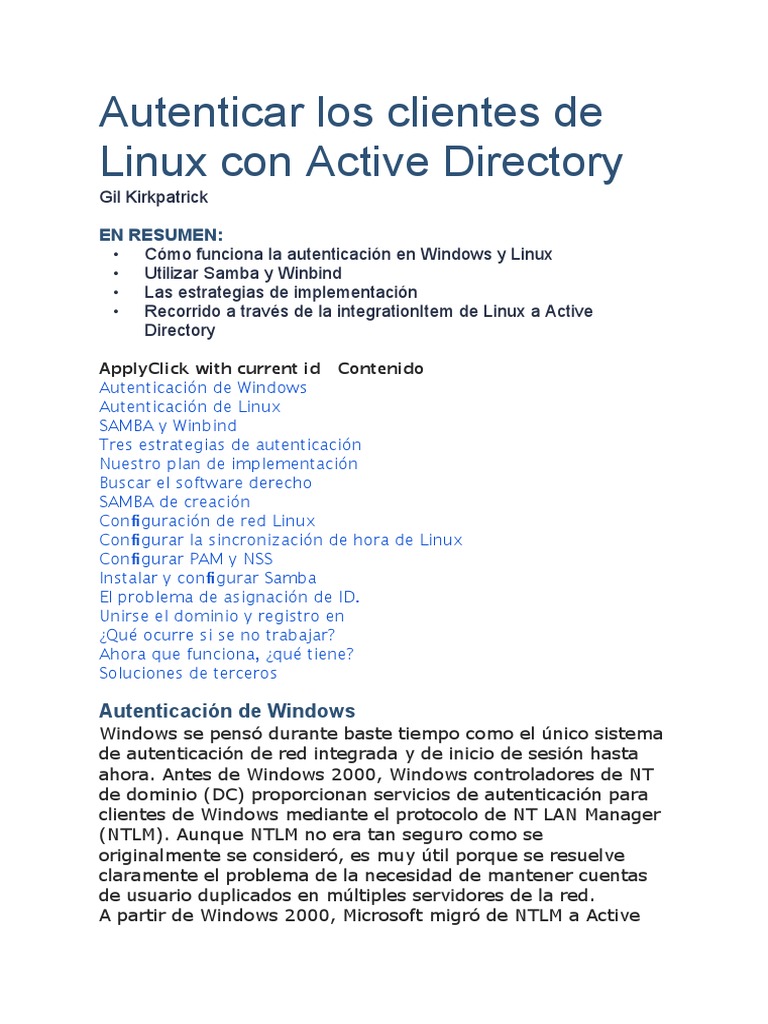 Autenticacion Windows+linux | PDF | Autenticación | Directorio Activo