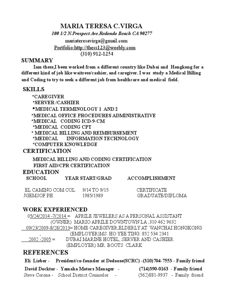 Maria Teresa C. Virga - Resume & Skills | PDF