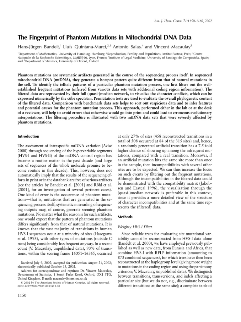 The Fingerprint of Phantom Mutations in Mitochondrial DNA Data | PDF ...