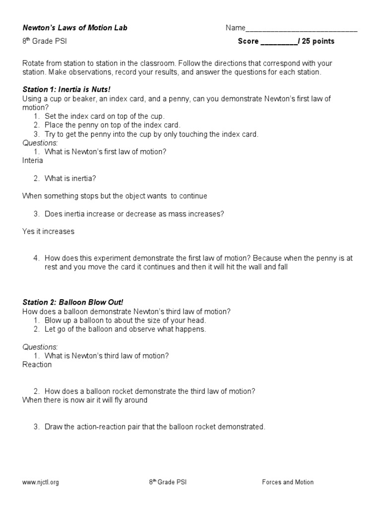 Forces And Motion Study Guide 8th Grade Psi Answers - Study Poster