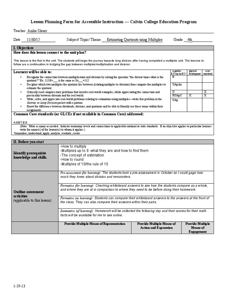 Lesson 1 Estimating Quotients Using Multiples | PDF | Division ...
