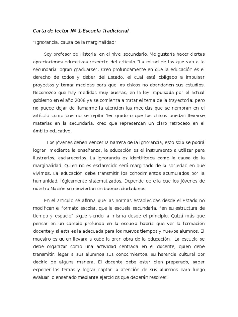 Ejemplos de cartas de lectores educativas | PDF | Educación Secundaria ...
