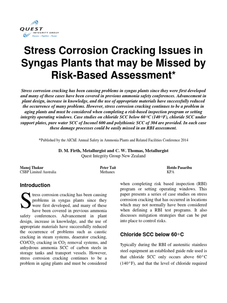 Stress Corrosion Cracking Issues in Syngas Plants | PDF | Leak ...