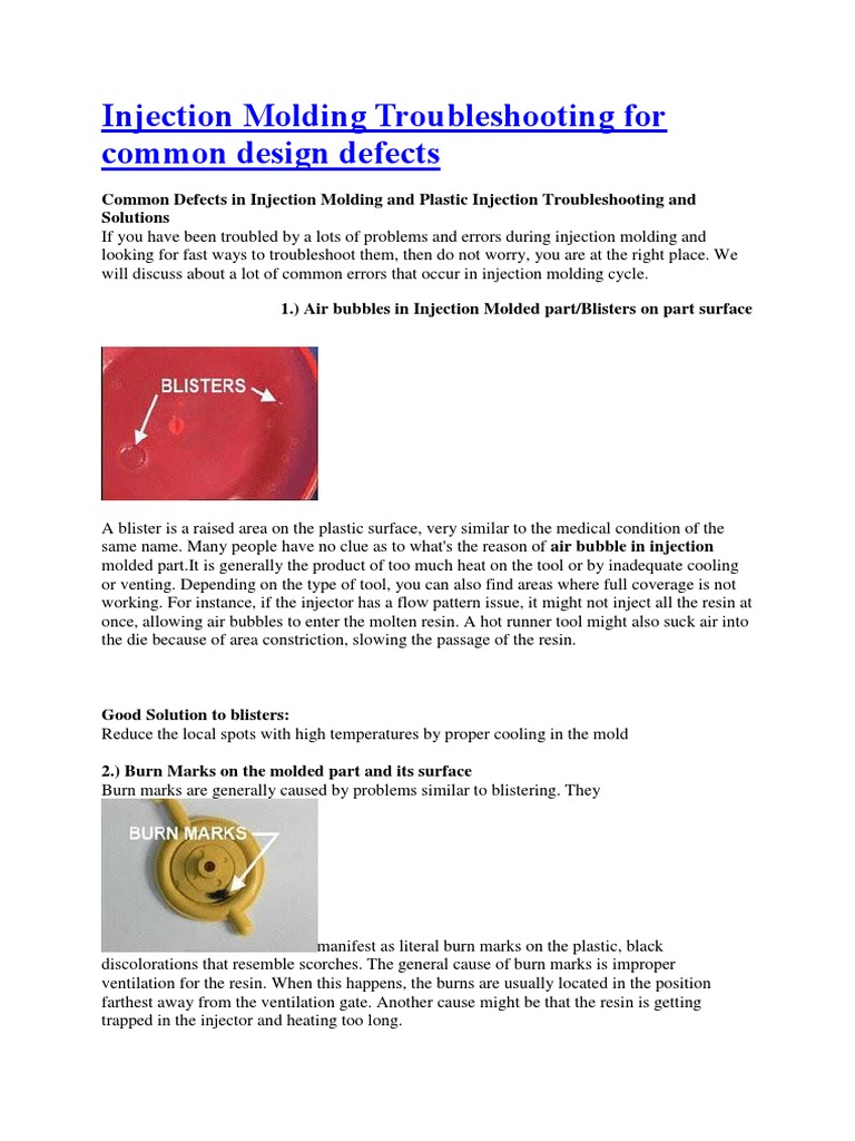 Injection Molding Troubleshooting For Common Design Defects | PDF ...