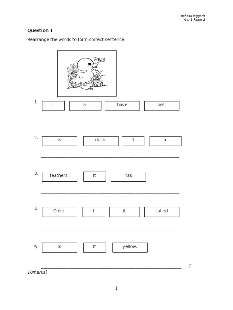 Year 1 English Exam Paper 2 | PDF | Language Arts & Discipline